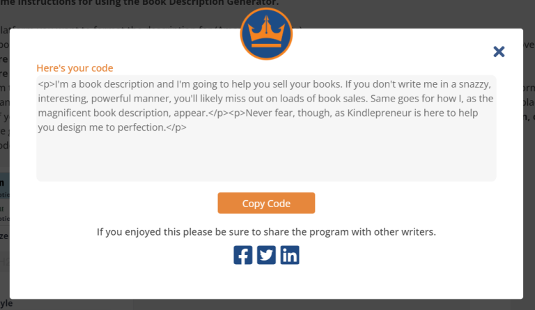 Kindlepreneur Free Amazon Book Description Generator